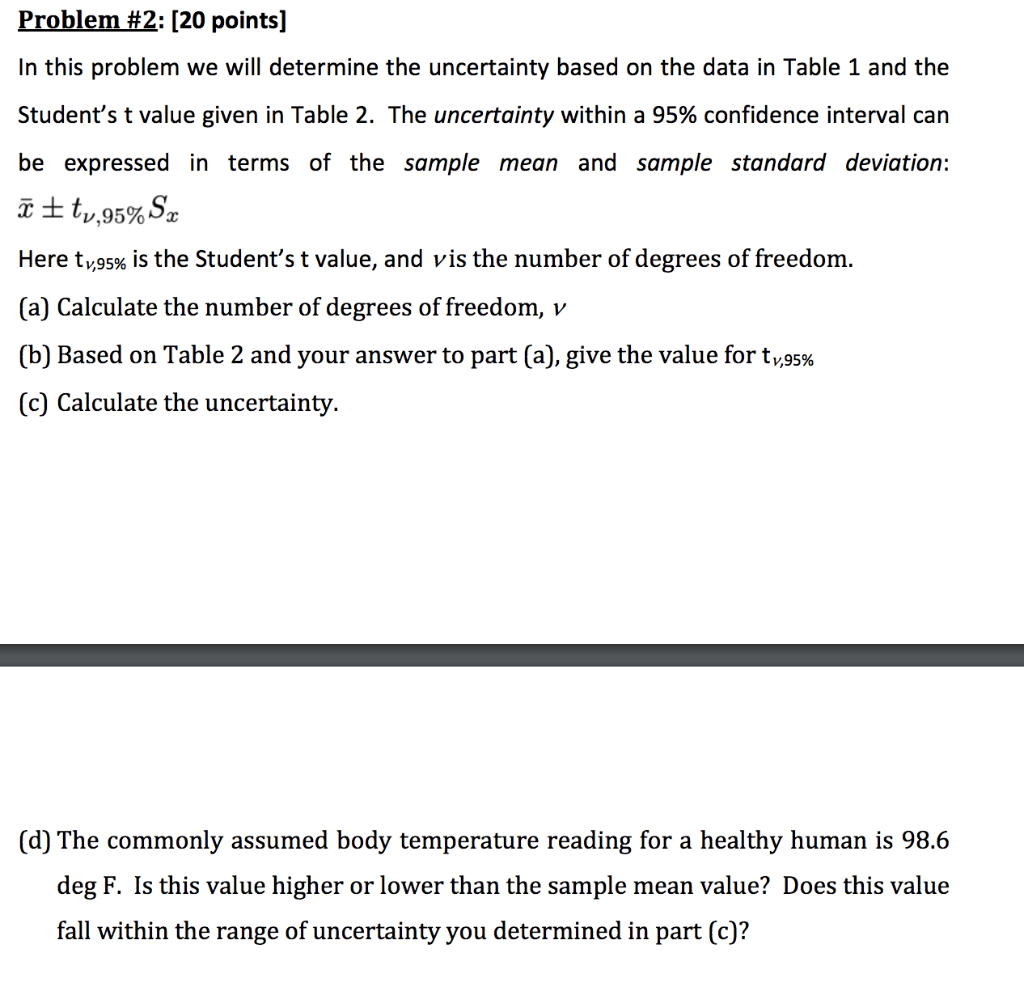 Solved Table 2: Student's t distribution table, from Table | Chegg.com