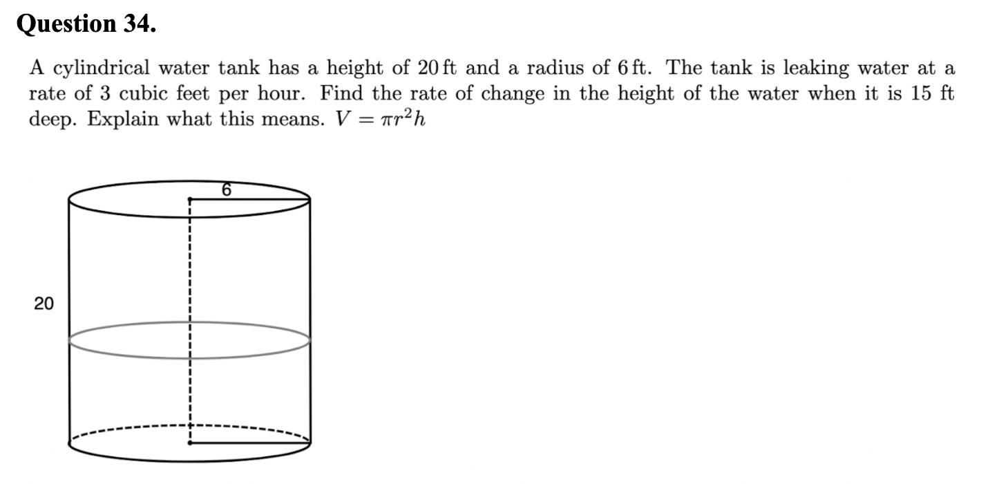 Solved Question 34. A cylindrical water tank has a height of | Chegg.com