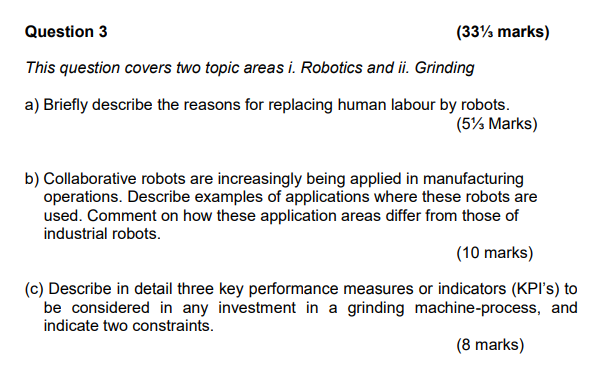 Solved This question covers two topic areas i. Robotics and | Chegg.com