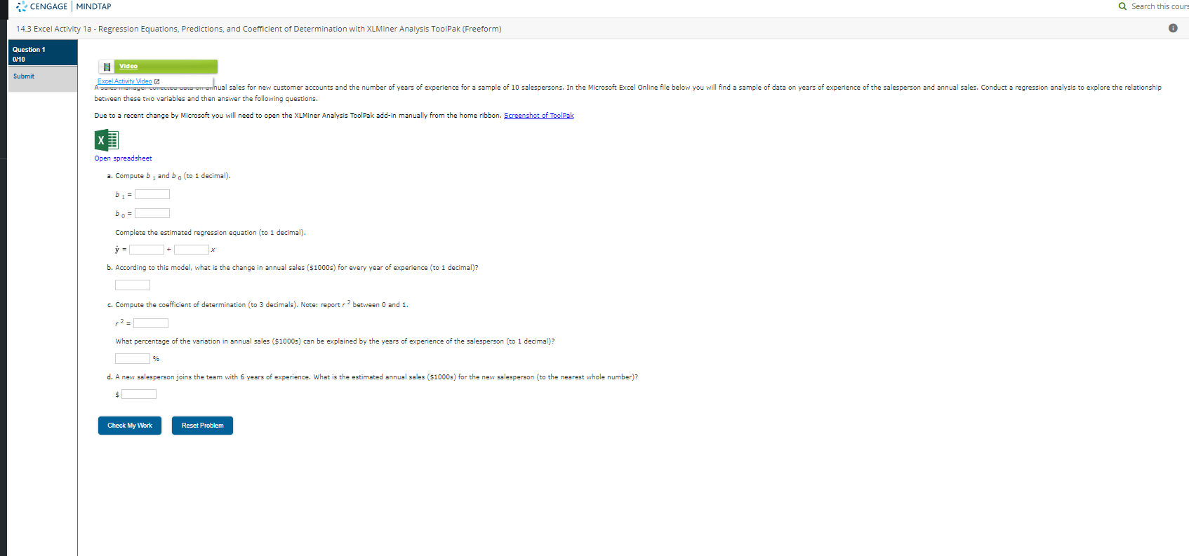 Solved ∵ CENGAGE ∣ MINDTAP Q Search this cours 14.3 Excel | Chegg.com