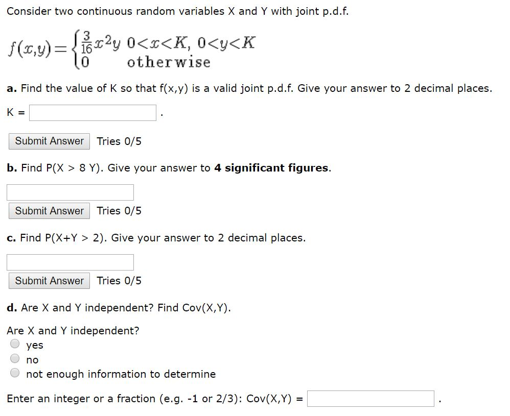 Solved Consider two continuous random variables X and Y with | Chegg.com