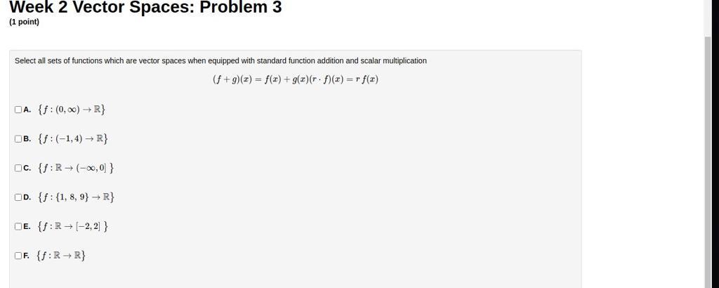 Solved Week 2 Vector Spaces Problem 3 1 Point Select All 