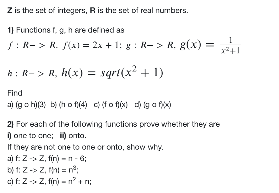 Solved Z is the set of integers, R is the set of real | Chegg.com