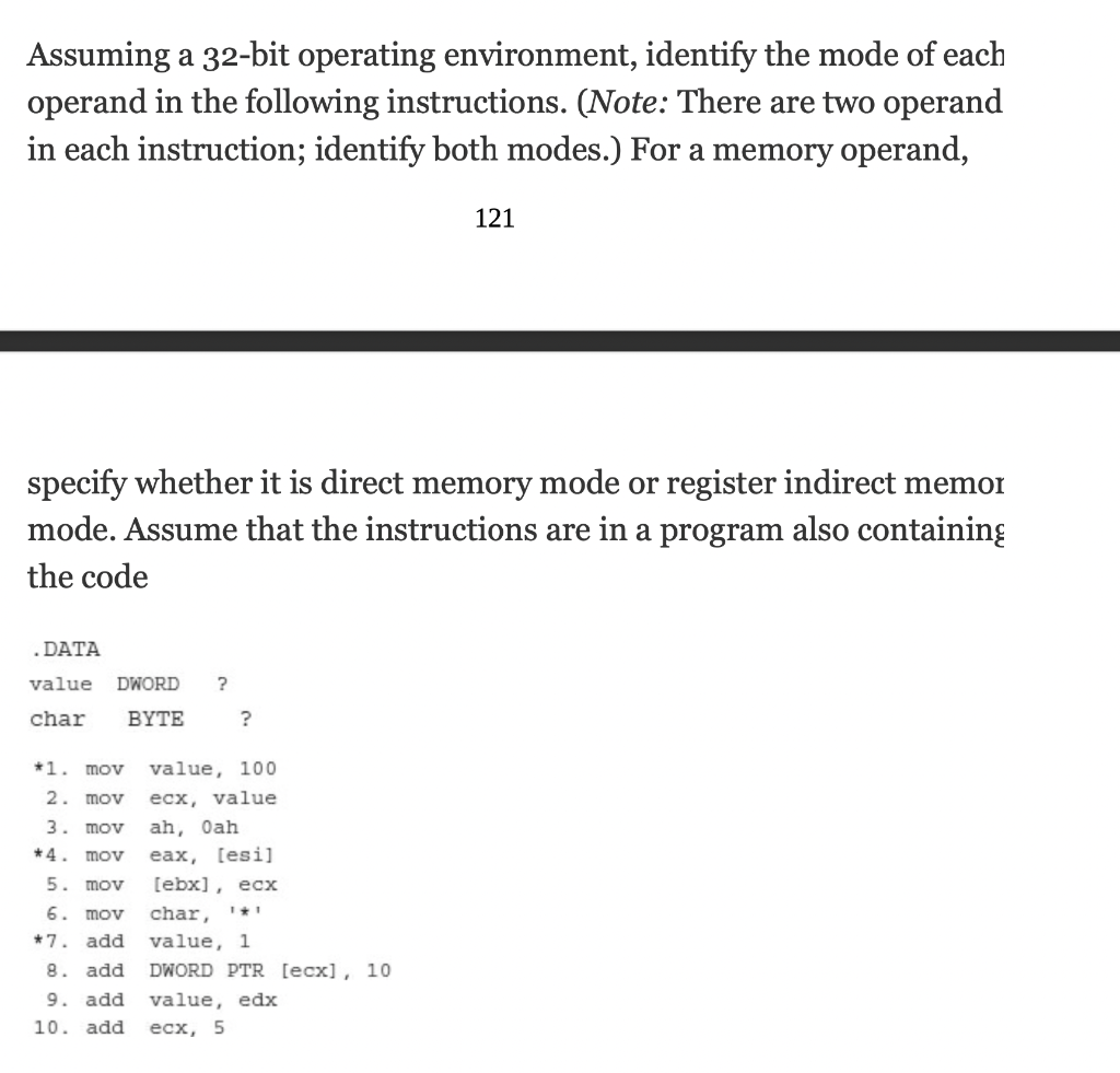 Assuming a 32-bit operating environment, identify the | Chegg.com
