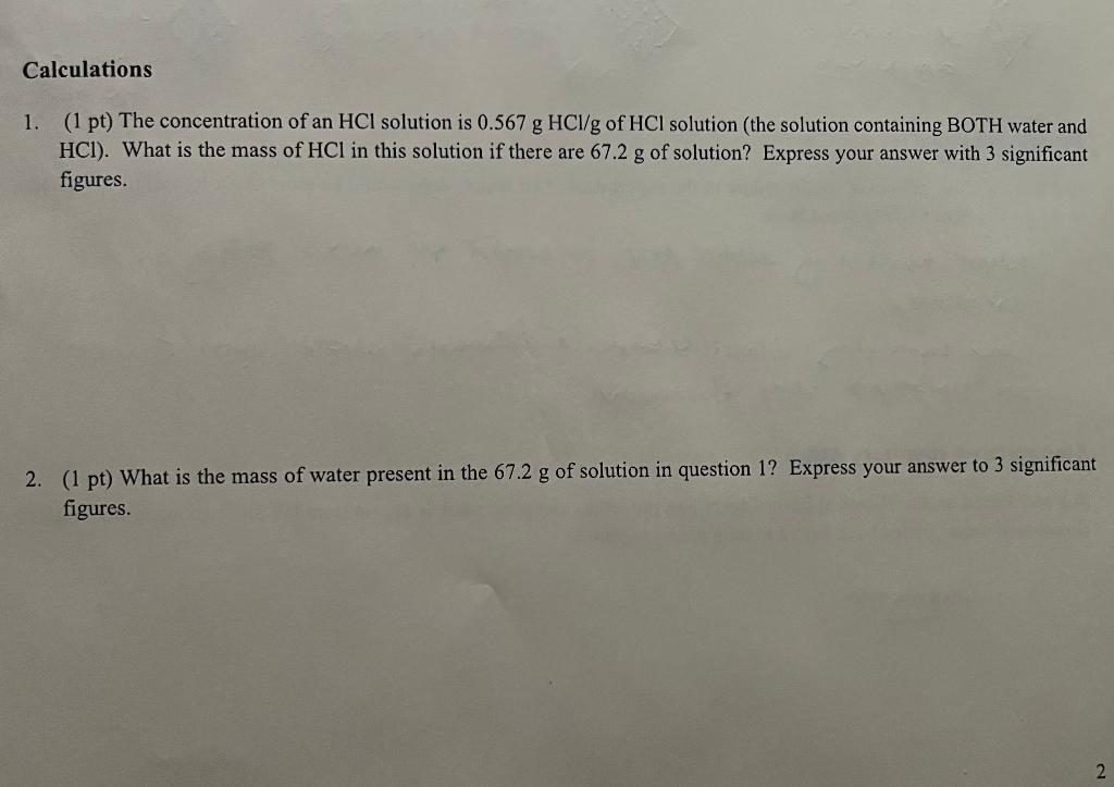 Solved 1. (1 pt) The concentration of an HCl solution is | Chegg.com