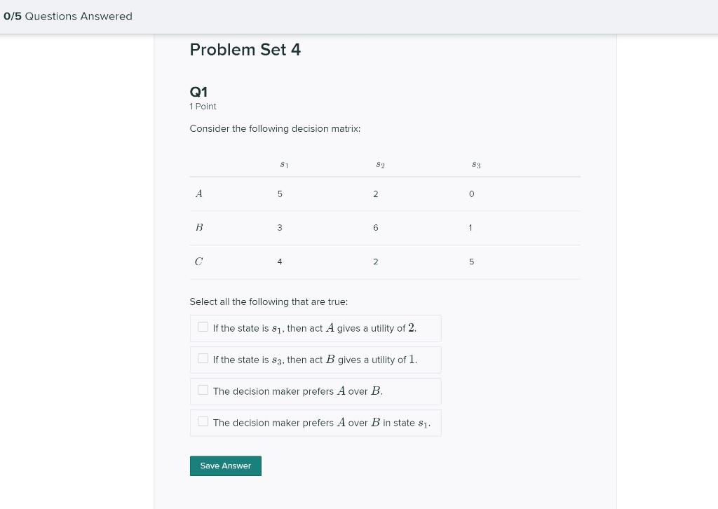 Solved 0/5 Questions Answered Problem Set 4 Q1 1 Point | Chegg.com