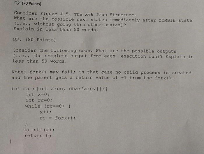 Solved Q2.(70 Points) Consider Figure 4.5- The xv6 Proc | Chegg.com