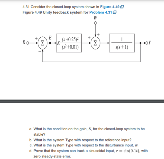 Solved 4.31 Consider the closed-loop system shown in Figure | Chegg.com