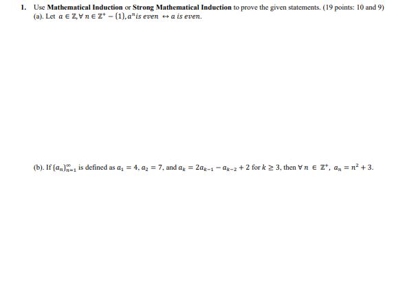 Solved 1. Use Mathematical Induction or Strong Mathematical | Chegg.com
