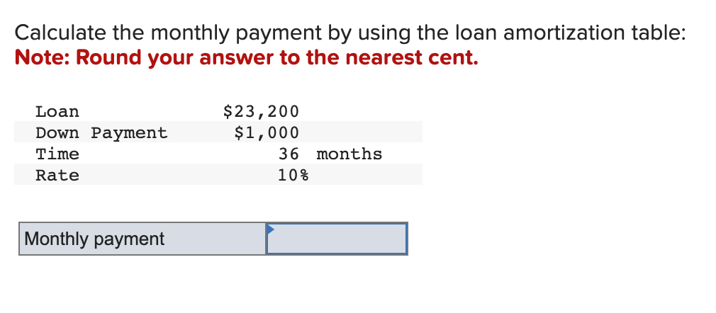Solved Calculate the monthly payment by using the loan | Chegg.com