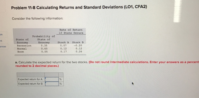 Solved Problem 11-8 Calculating Returns and Standard | Chegg.com
