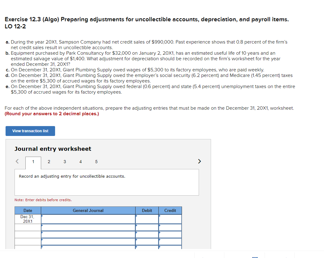 Solved Exercise 12.3 (Algo) Preparing adjustments for | Chegg.com
