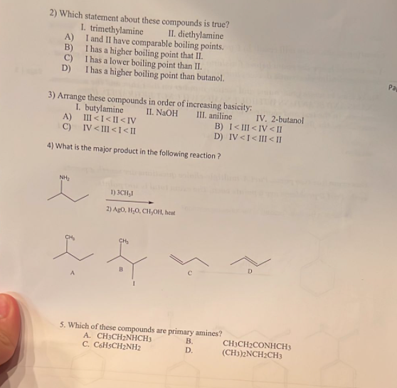 Solved 2) Which statement about these compounds is true? A) | Chegg.com