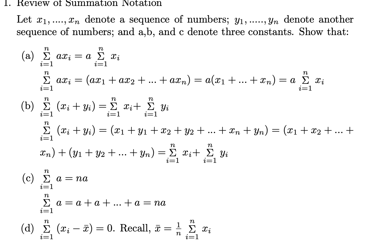 Solved Review of Summation Notation Let x1,….,xn denote a | Chegg.com