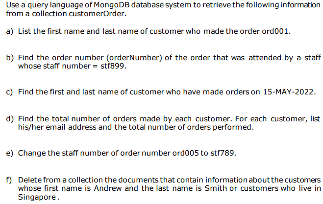 Solved Use a query language of MongoDB database system to | Chegg.com