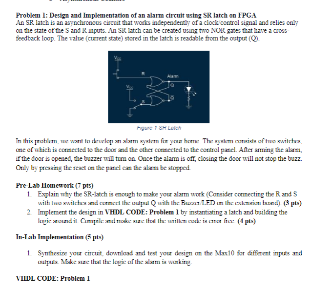 Problem 1: Design and Implementation of an alarm | Chegg.com