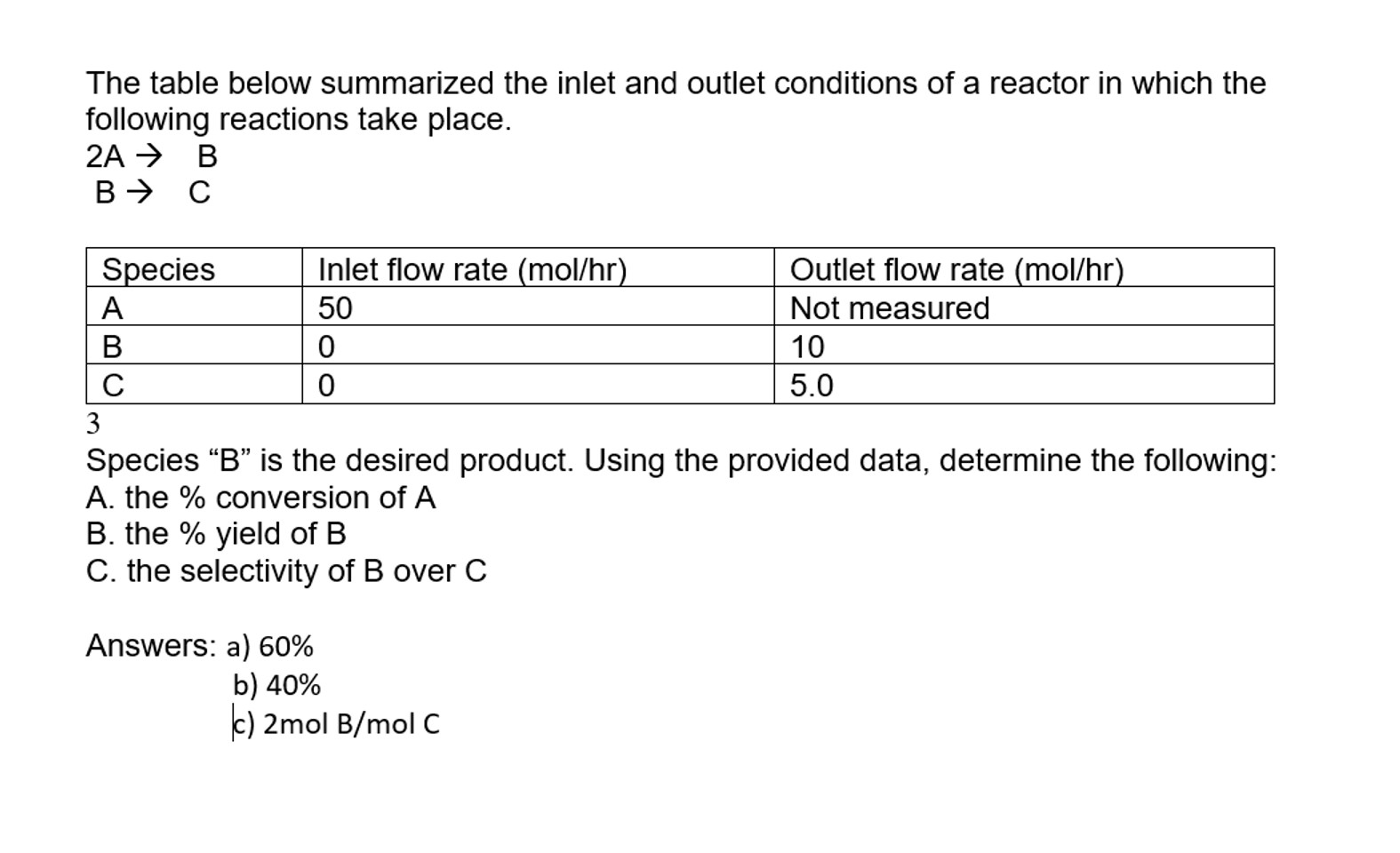 Solved The table below summarized the inlet and outlet | Chegg.com