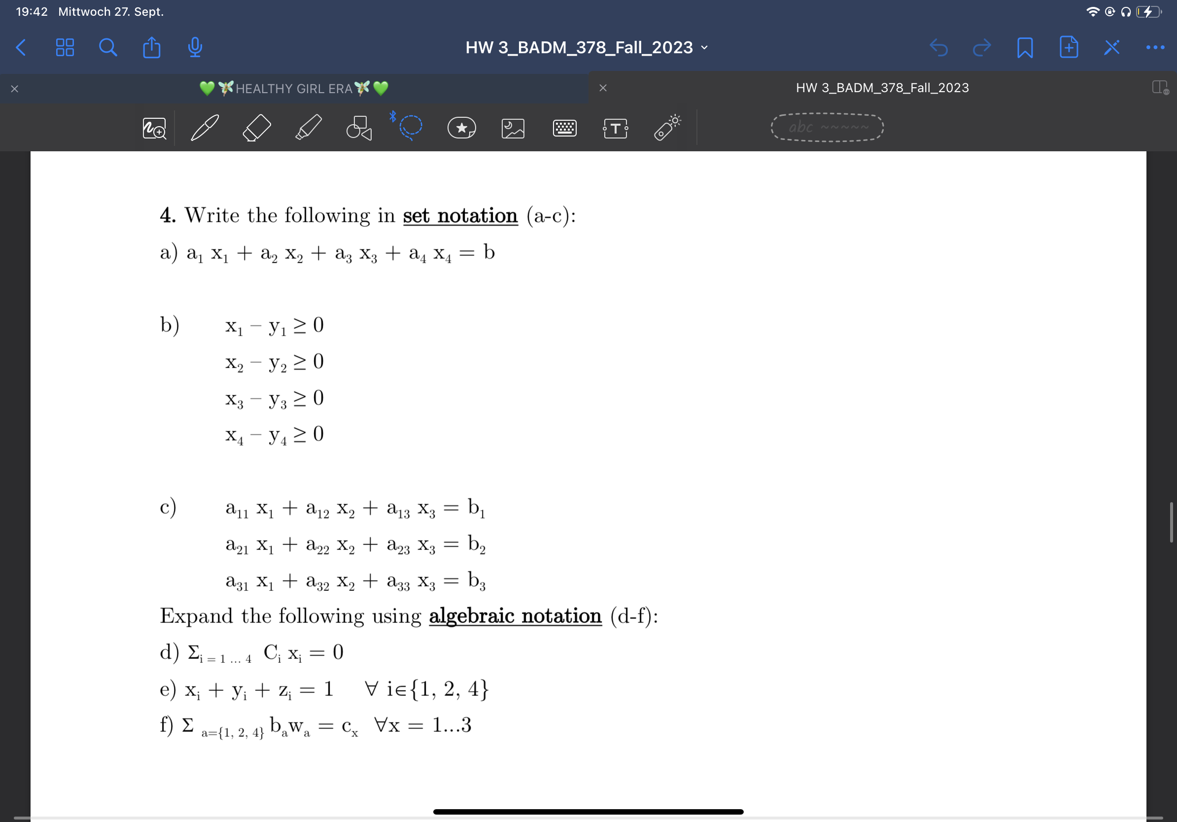 Solved 4. Write the following in set notation (a-c): a) | Chegg.com