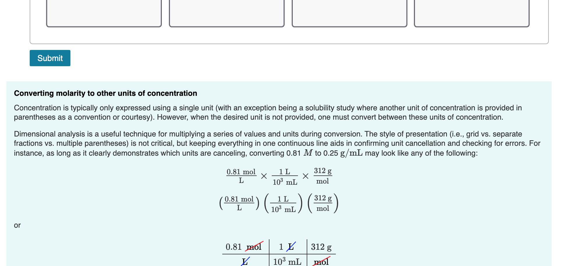 Solved (tutorial on concentration PhET Simulation - Molarity | Chegg.com