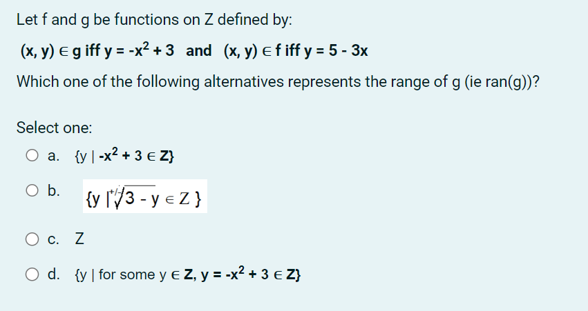 Solved Let f and g be functions on Z defined by: ﻿(x, ﻿y) | Chegg.com