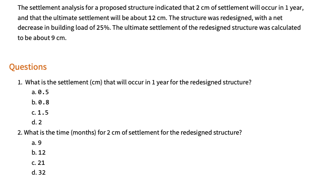 Solved The settlement analysis for a proposed structure | Chegg.com