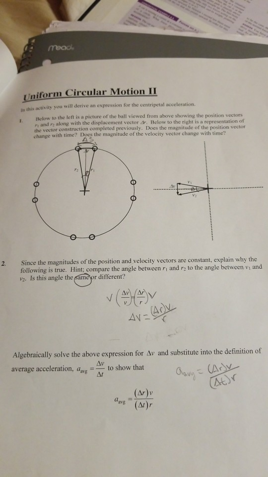 Solved Uniform Circular Motion II In this activity you will | Chegg.com