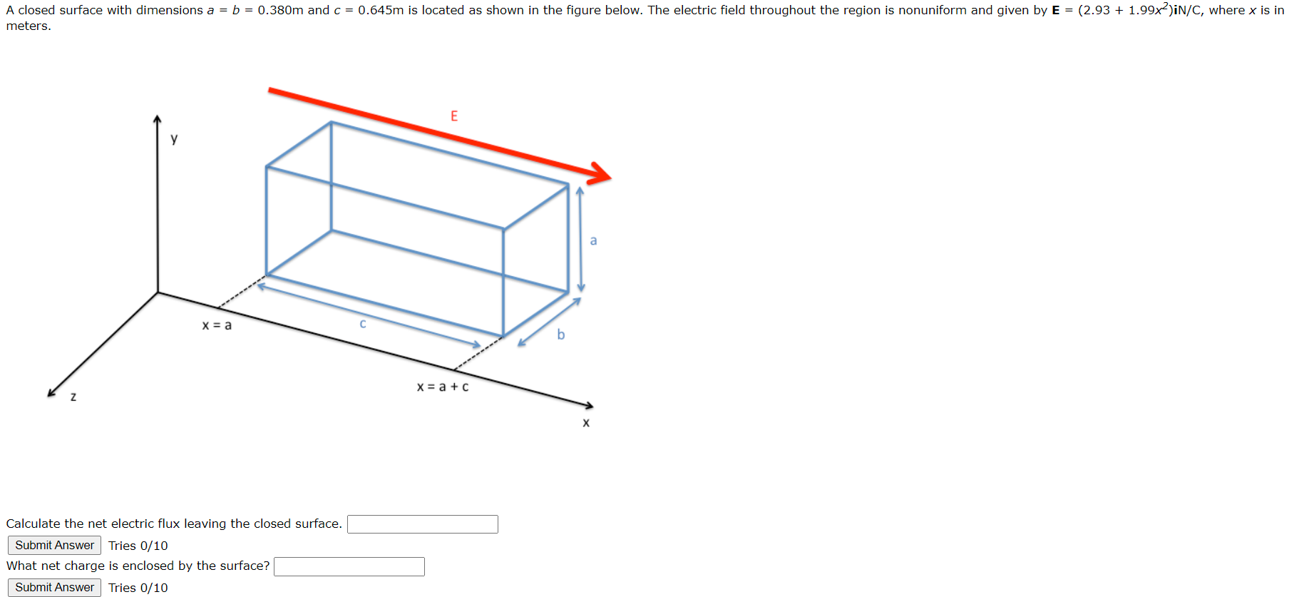Solved meters. Calculate the net electric flux leaving the | Chegg.com