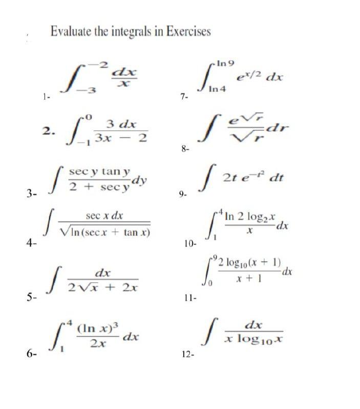 Solved Evaluate the integrals in Exercises dx In 9 ex/2 dx X | Chegg.com