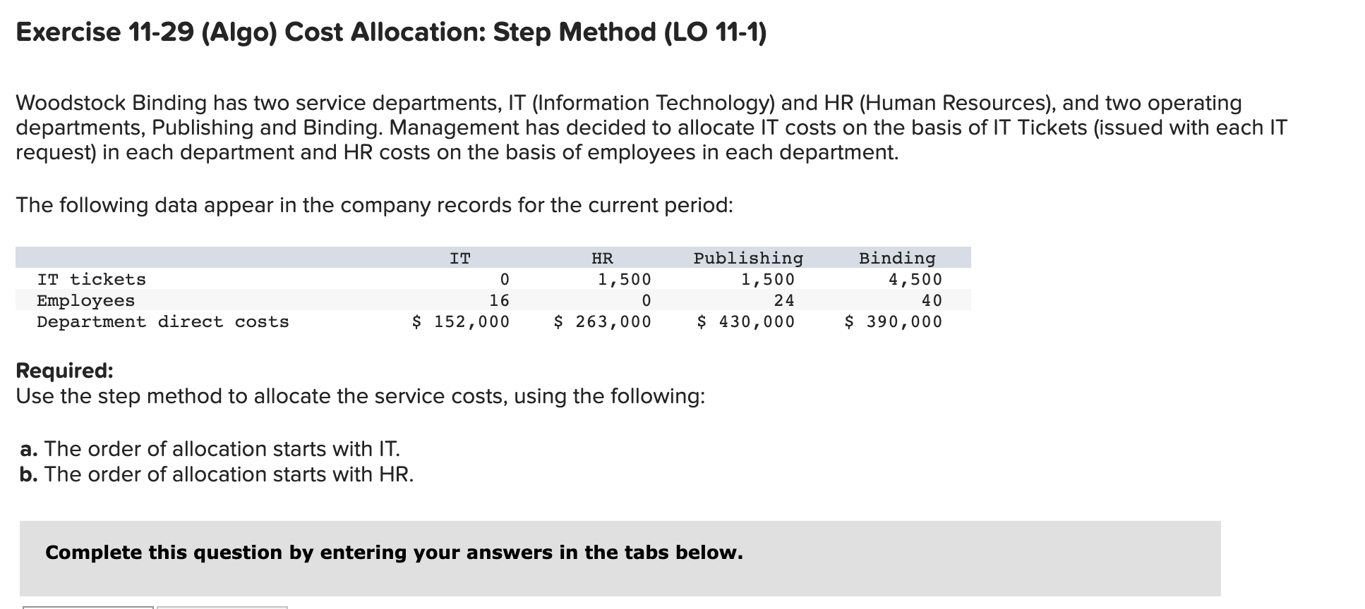 Solved Exercise 11-29 (Algo) Cost Allocation: Step Wethod | Chegg.com