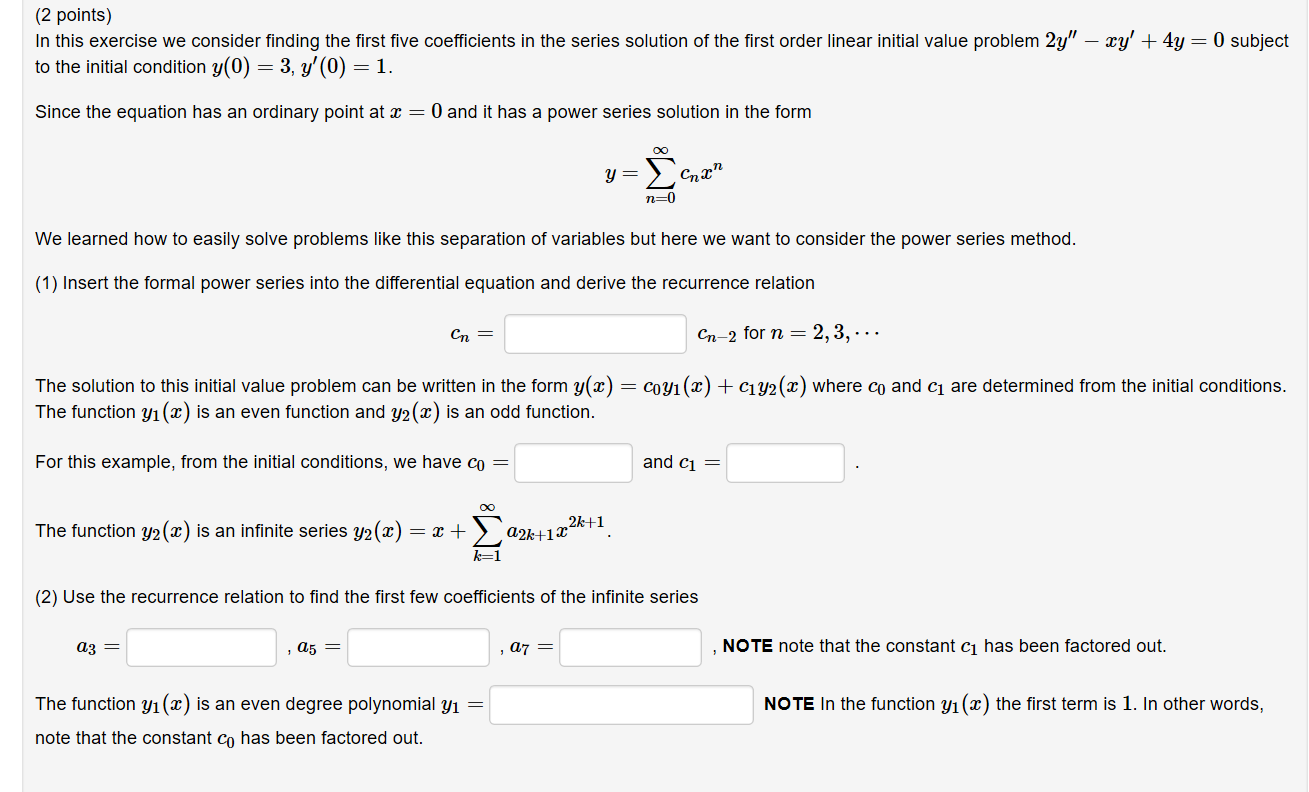 Solved (2 points) In this exercise we consider finding the | Chegg.com