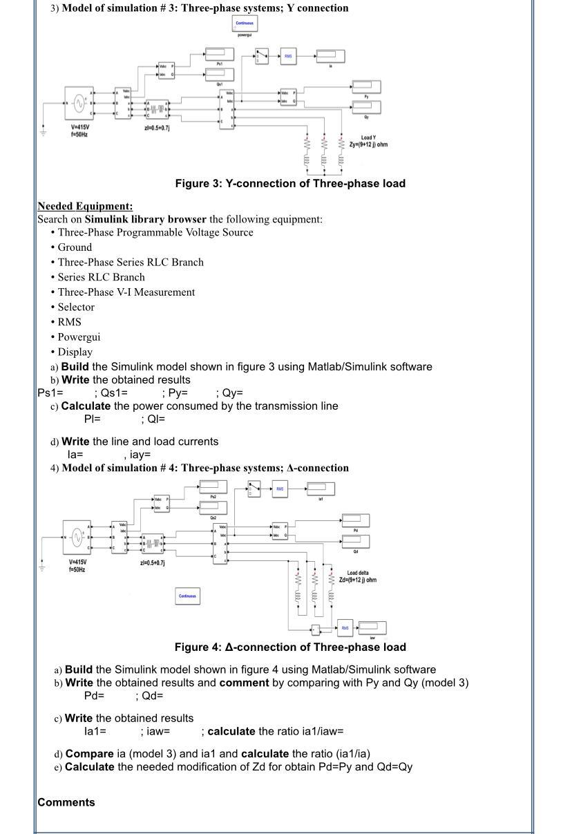 3) Model of simulation # 3: Three-phase systems; Y | Chegg.com