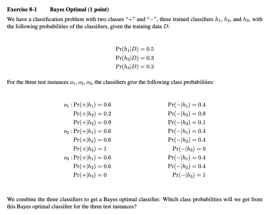 Solved Exercise 8-1 Bayes Optimal (1 point) We have a | Chegg.com