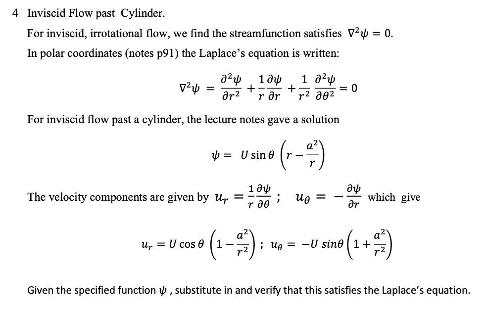 Solved 4 Inviscid Flow past Cylinder. For inviscid, | Chegg.com