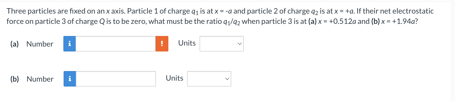 Three particles are fixed on an x axis. Particle 1 of | Chegg.com
