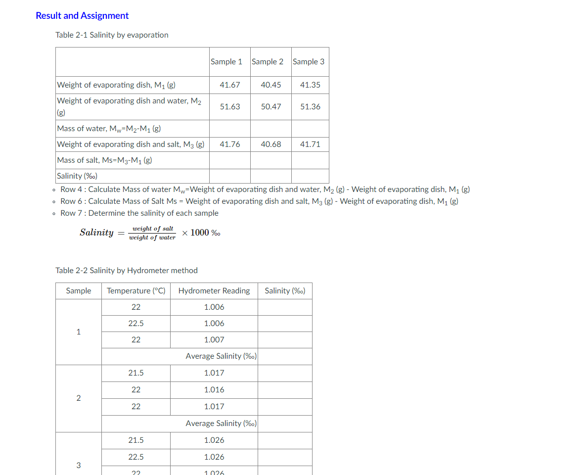 Solved Overview and Purpose Salinity refers to the amount of | Chegg.com