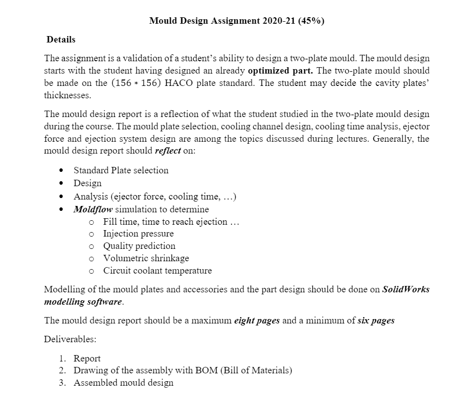 Mould Design Assignment 2020-21 (45%) Details The | Chegg.com