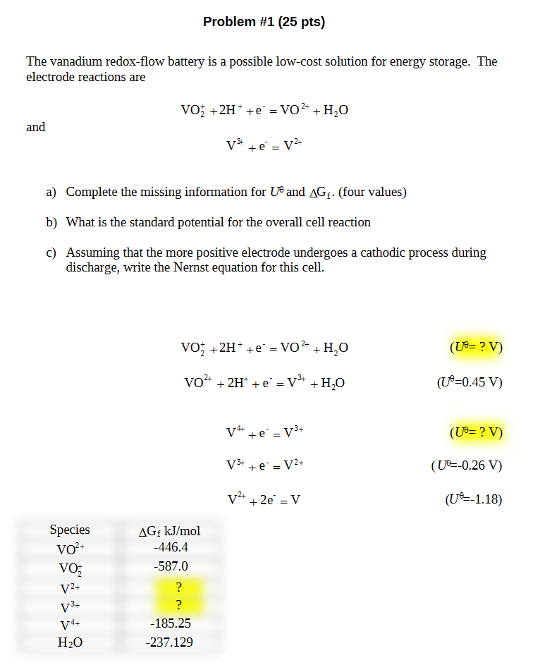Solved The vanadium redox-flow battery is a possible | Chegg.com