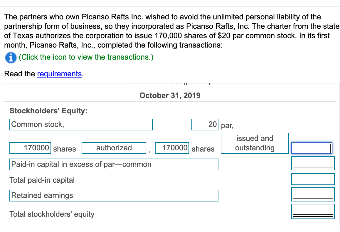Solved The partners who own Picanso Rafts Inc. wished to | Chegg.com