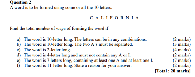 Solved Question 2 A word is to be formed using some or all | Chegg.com