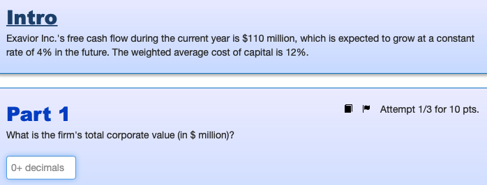 Solved Intro Exavior Inc.'s free cash flow during the | Chegg.com