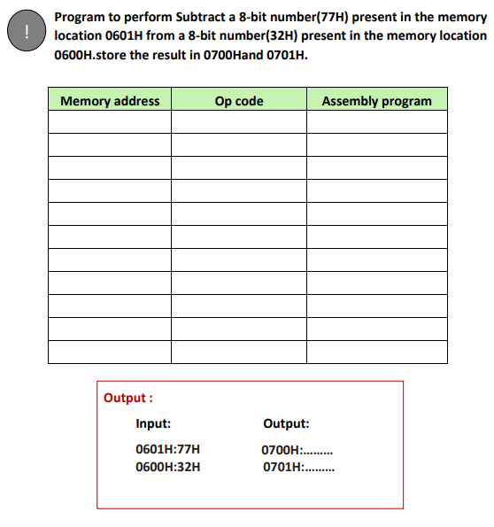 Solved ! Program to perform Subtract a 8-bit number(77H) | Chegg.com