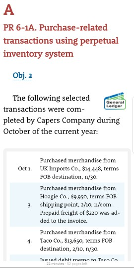 Solved PR 6-1A. Purchase-related transactions using | Chegg.com