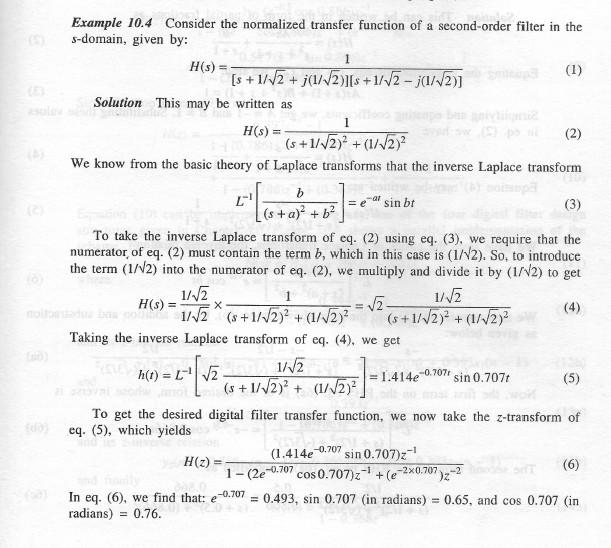 Solved Example 10.4 Consider the normalized transfer | Chegg.com