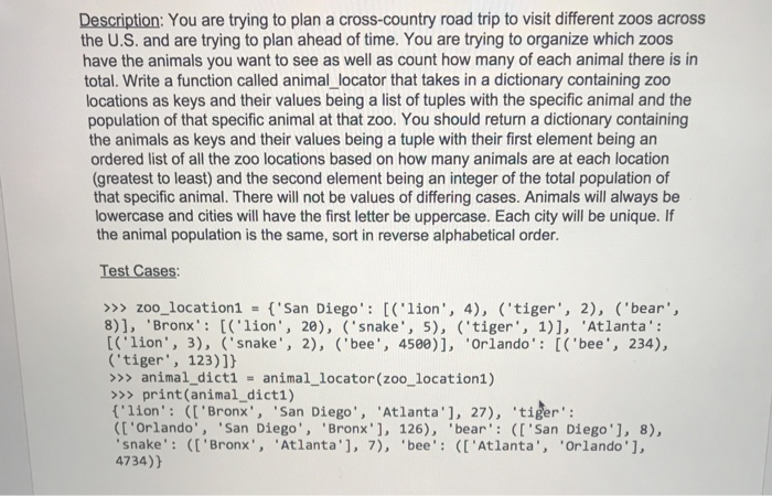 Solved Function name: animal_locator Parameters: A | Chegg.com