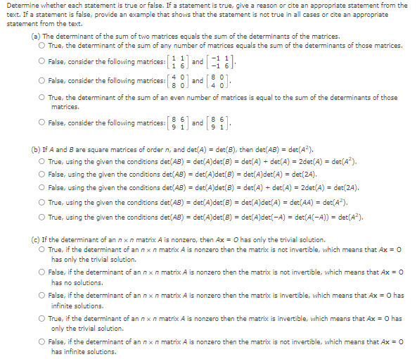 Solved Determine whether each statement is true or false. If | Chegg.com