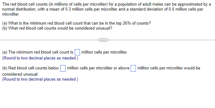 Solved The red blood cell counts (in millions of cells per | Chegg.com