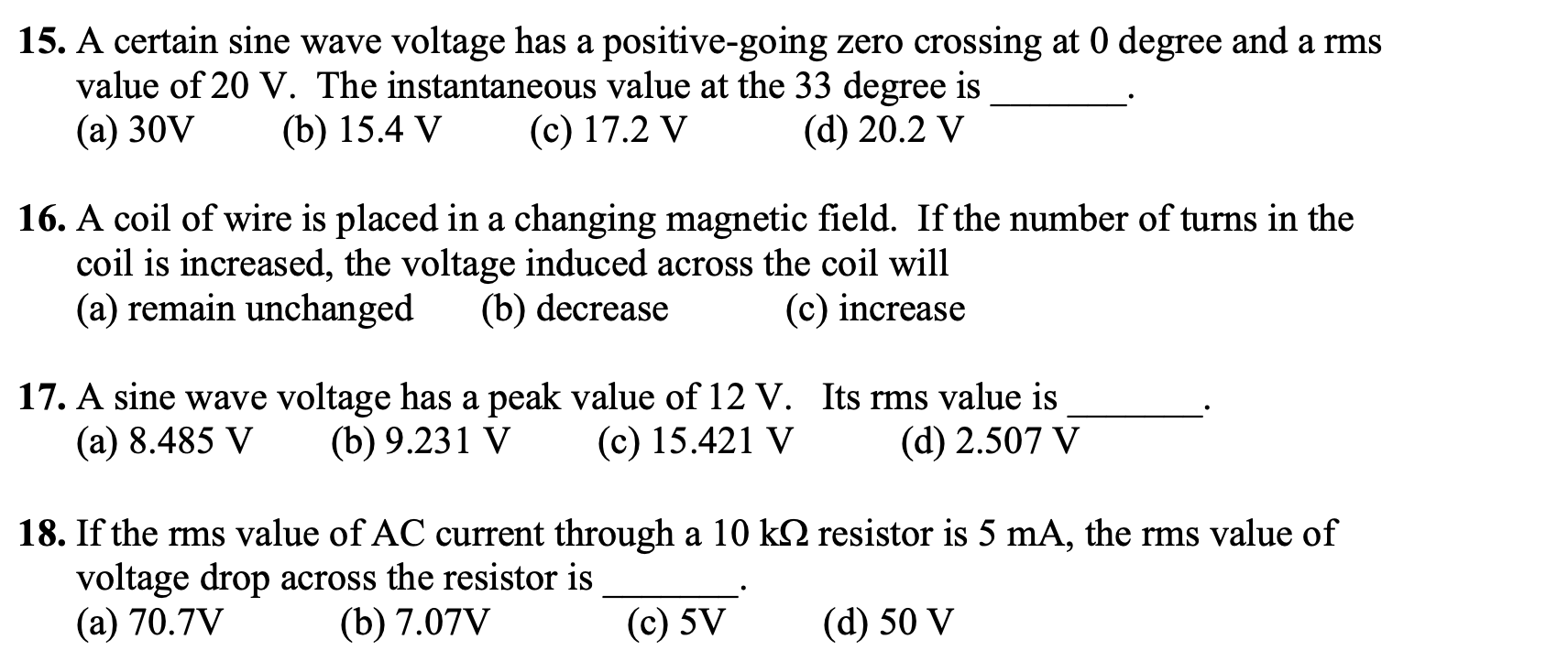 Solved 15. A certain sine wave voltage has a positive-going | Chegg.com