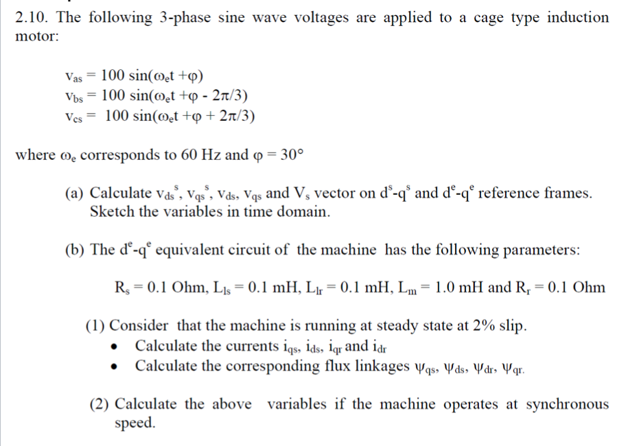 2.10. The following 3-phase sine wave voltages are | Chegg.com