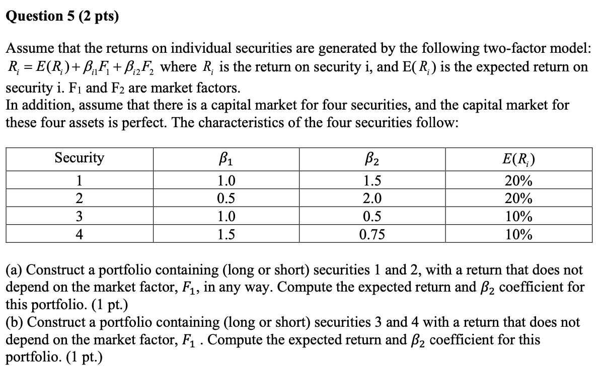 Solved Question 5 (2 pts) Assume that the returns on | Chegg.com