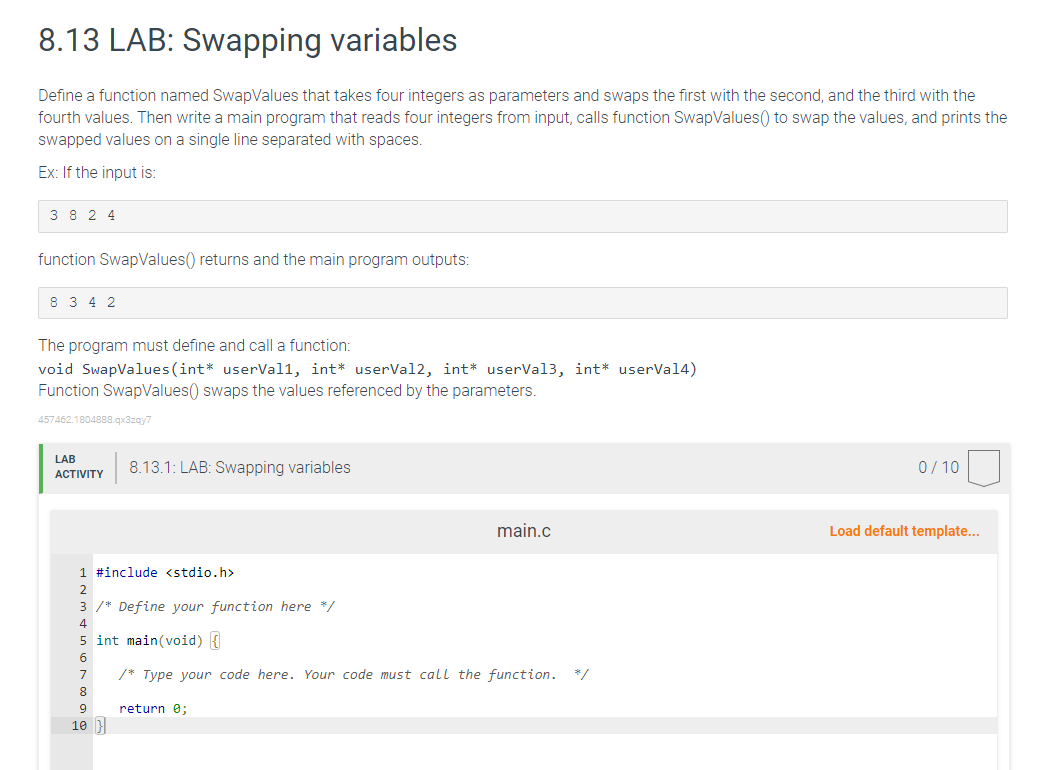 Solved 8.13 LAB: Swapping variabies Define a function named | Chegg.com